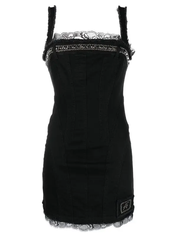 Alberta Ferretti Lace-detail Denim Minidress - Black