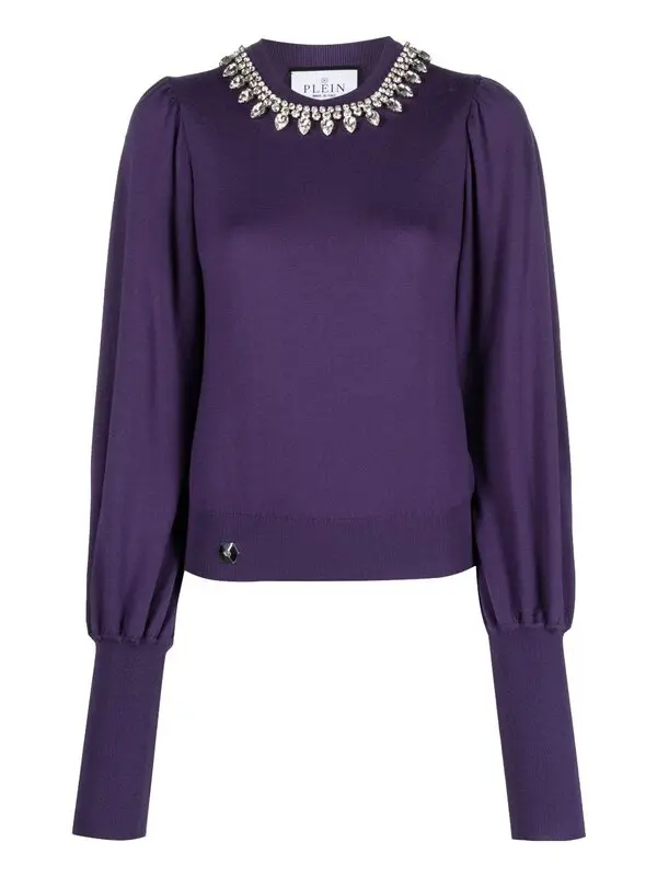 Philipp Plein Crystal-embellished Wool Jumper - Purple