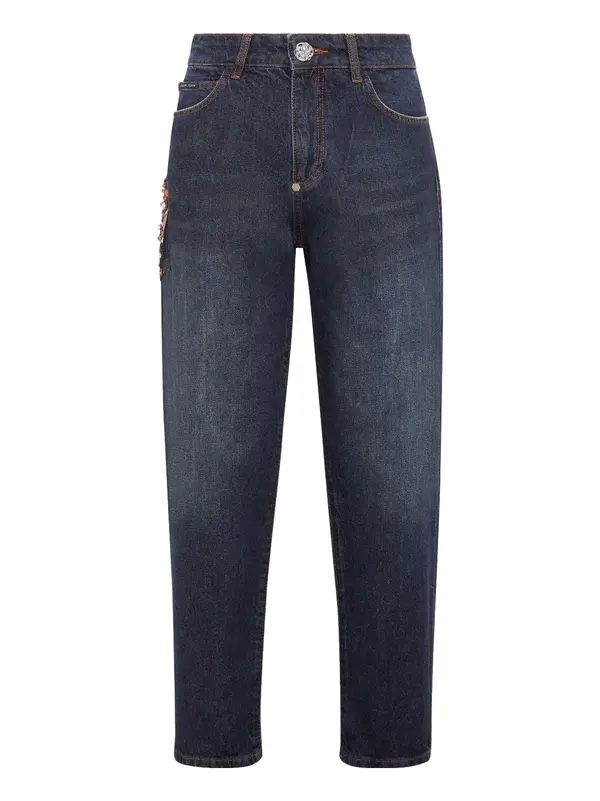 Philipp Plein Appliqué-detail Tapered Jeans - Blue