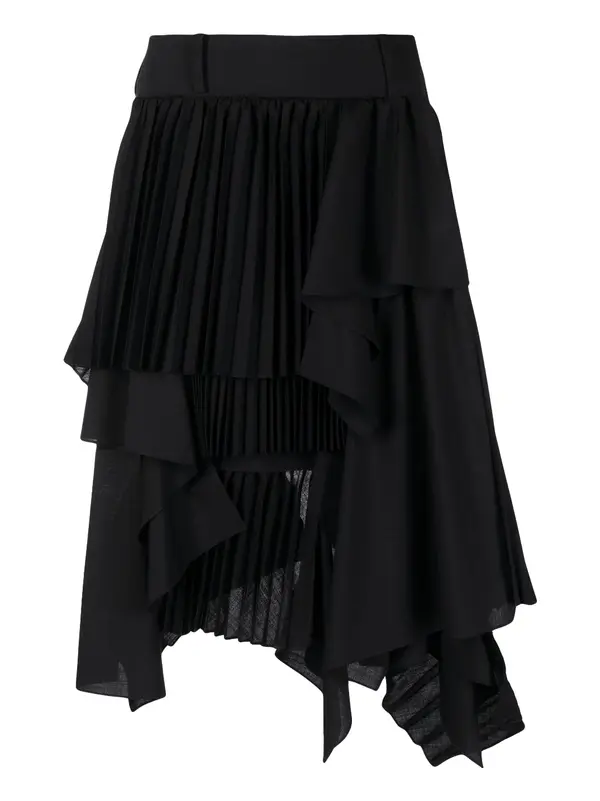 Sacai Asymmetric Pleated Skirt - Black