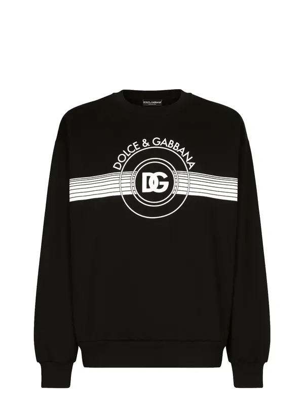 Dolce & Gabbana Logo-print Long-sleeved Cotton Sweatshirt - Black