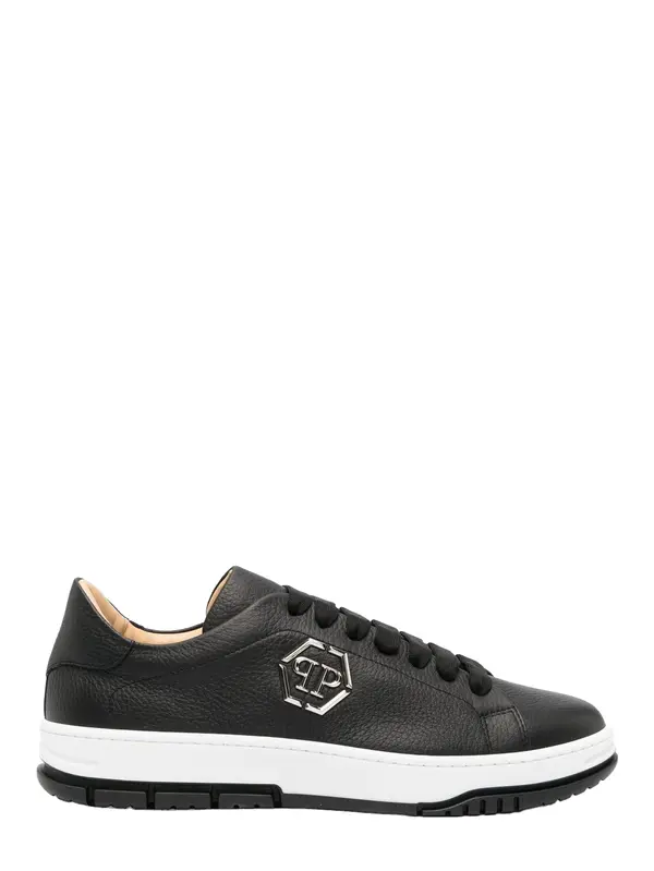 Philipp Plein Logo Plaque Leather Sneakers - Black