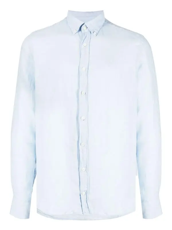 HACKETT Logo-embroidered Ramie Shirt - Blue