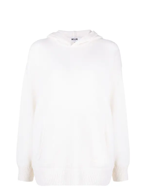 MSGM Logo-embroidered Wool-cashmere Hoodie - White