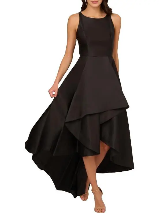 Adrianna Papell Mikado High-low Gown - Black