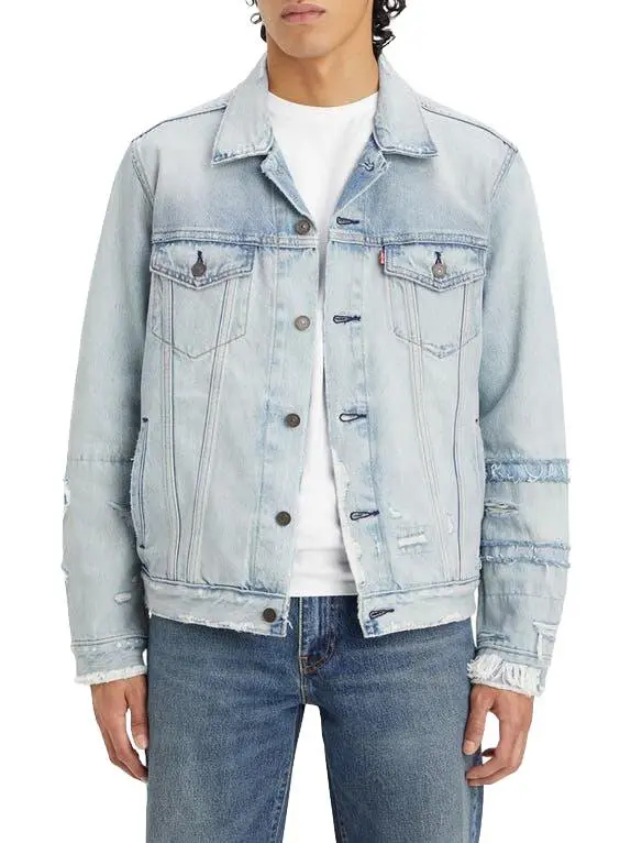 LEVI'S Distressed Cotton Denim Trucker Jacket - 1920 Slices Dx