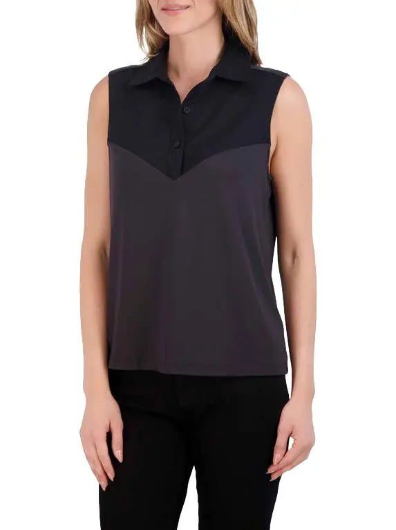 Foxcroft Ricki Mixed Media Button-up Shirt - Black