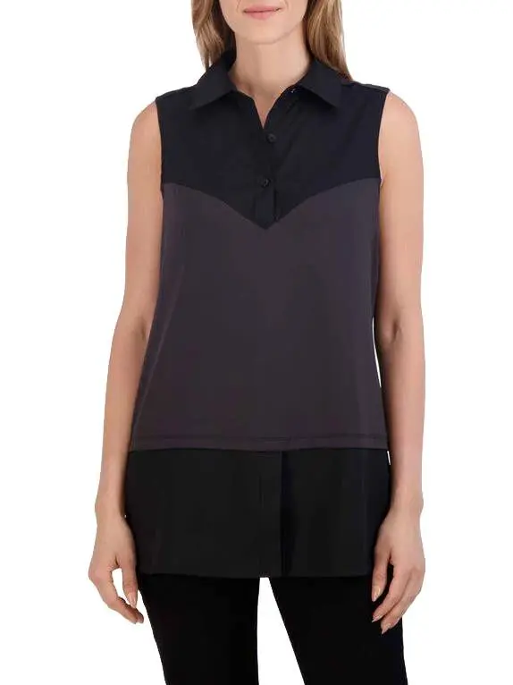 Foxcroft Sasha Mixed Media Sleeveless Shirt - Black
