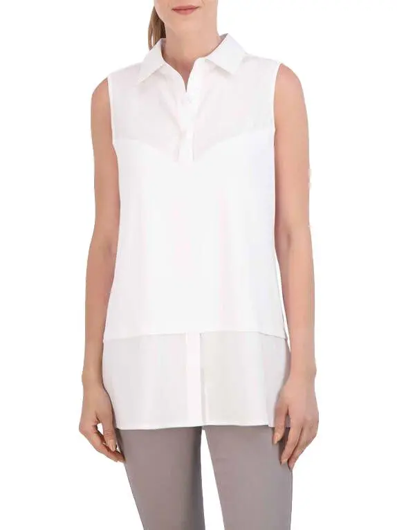 Foxcroft Sasha Mixed Media Sleeveless Shirt - White