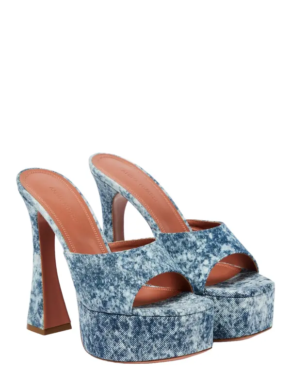 Amina Muaddi Dalida Denim Platform Mules - Blue