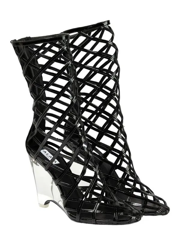 Alaïa Leather Wedge Ankle Boots - Black