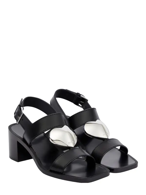 Alaïa Le Cœur Leather Sandals - Black