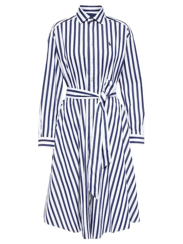 Polo Ralph Lauren Striped Cotton Midi Shirt Dress - Blue