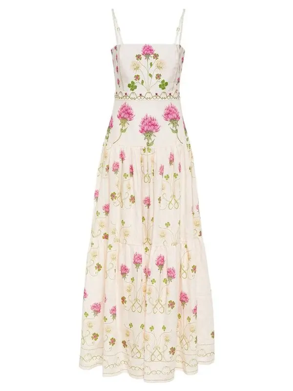Agua Bendita Lima Floral Linen Maxi Dress - Pink