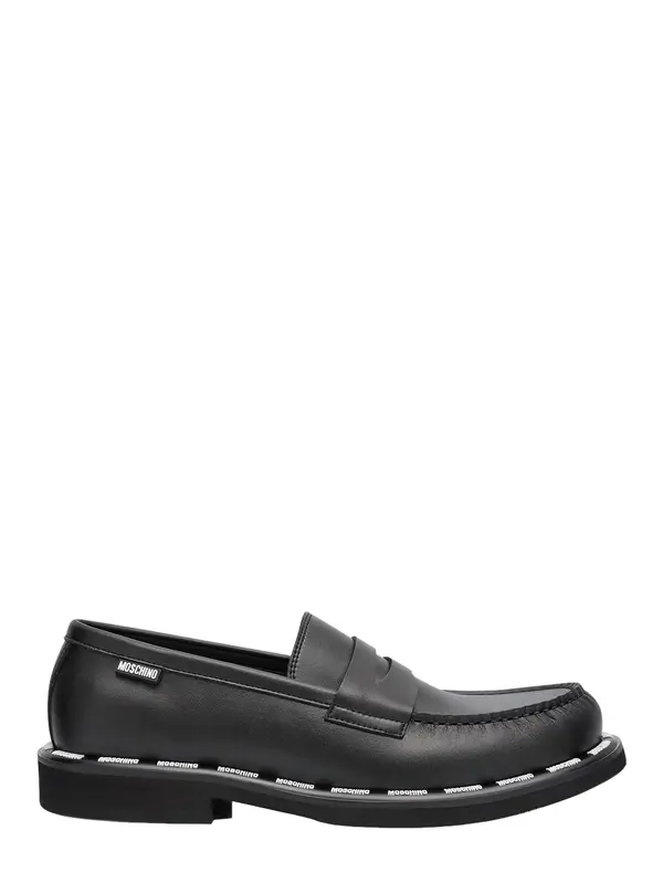 Moschino Leather Penny Loafers With Logo Trim - Black