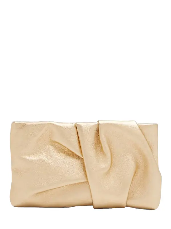 JIMMY CHOO Bonny Ruched Metallic Leather Clutch Bag - Gold
