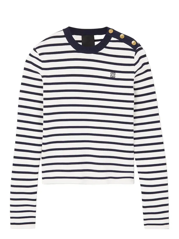 Givenchy Button-embellished Striped Cotton Sweater - White