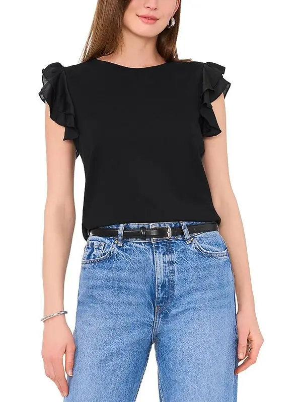 Vince Camuto Tiered Ruffle Sleeve Tee - Rich Black