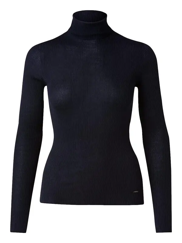 Akris Cashmere-silk Fine Ribbed Knit Pullover - Dark Navy