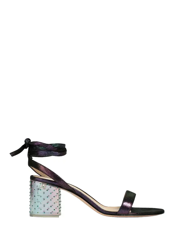 GIANVITO ROSSI Embellished Iridescent Leather Sandals - Dark Purple