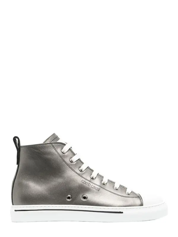 Roberto Cavalli Metallic Leather High-top Sneakers - Grey