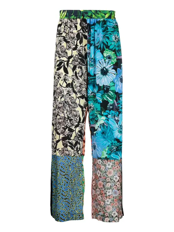 MARINE SERRE Scarves-print Silk Trousers - Green