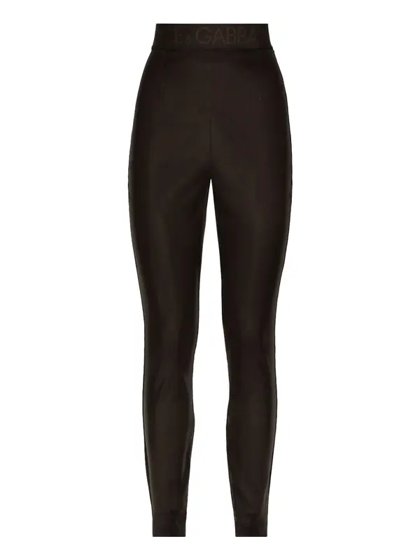 Dolce & Gabbana Logo-waistband Satin Leggings - Brown