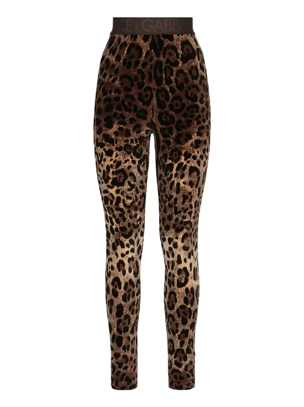 Dolce & Gabbana Leopard-print Jacquard Leggings - Brown