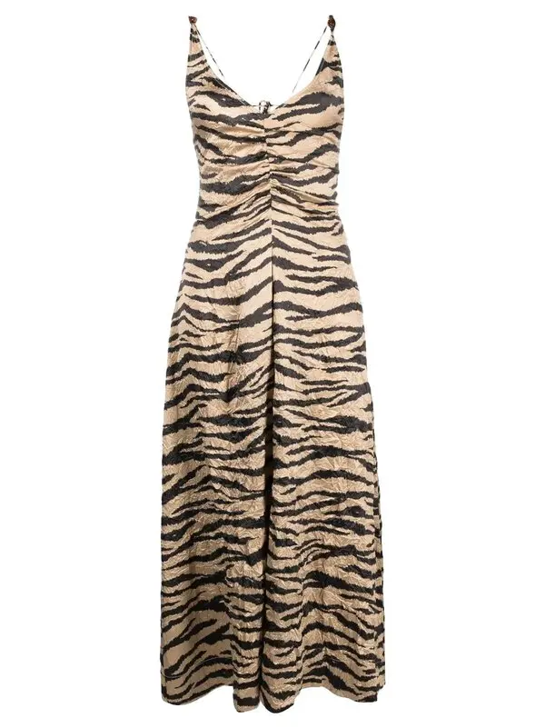 GANNI Tiger-print Satin Midi Dress - Neutrals