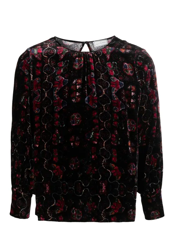 PIERRE-LOUIS MASCIA Velour Paisley-print Blouse - Black