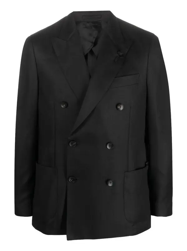 LARDINI Double-breasted Satin-finish Blazer - Black