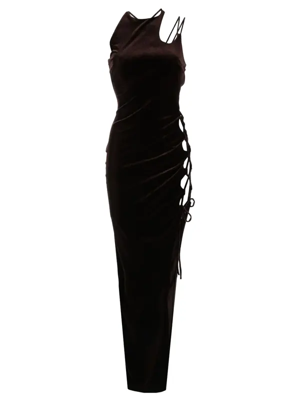 Monse Lace-up Velvet Maxi Dress - Brown