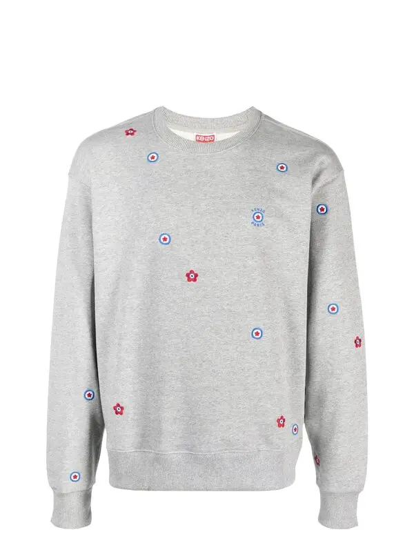Kenzo Floral-embroidered Cotton Sweatshirt - Grey