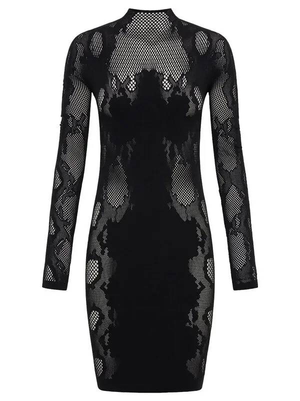 DION LEE Cobra Semi-sheer Lace Minidress - Black