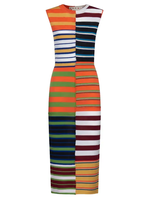 Marni Patchwork Knitted Midi Dress - Orange