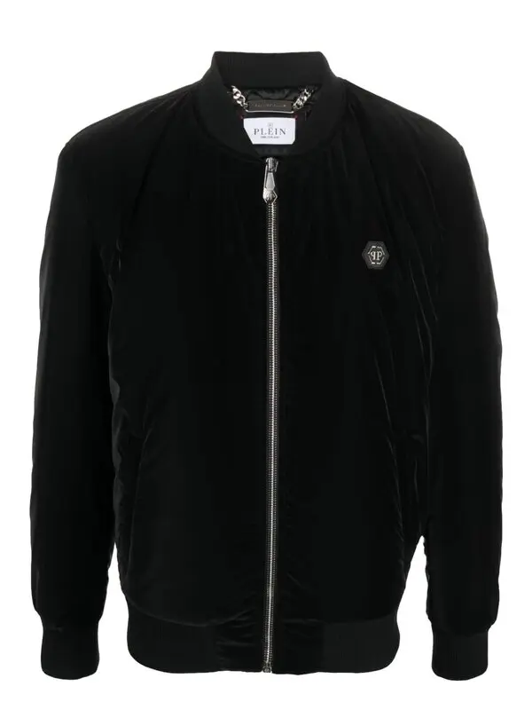 Philipp Plein Logo-patch Zip-up Bomber Jacket - Black