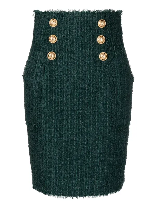 Balmain Button-detailed Tweed Pencil Skirt - Green