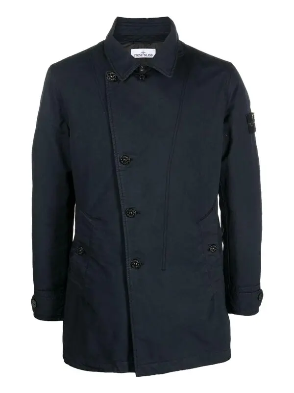 Stone Island Compass-motif Buttoned Coat - Blue
