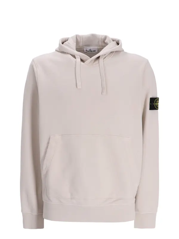 Stone Island Compass-appliqué Cotton Hoodie - Neutrals