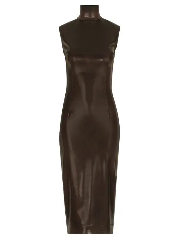 Dolce & Gabbana Coated High-neck Midi Dress - Brown