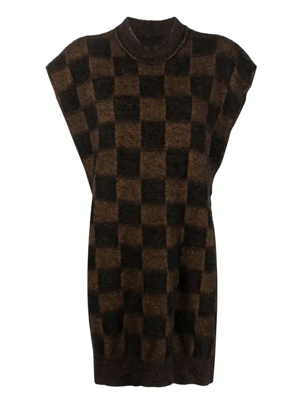 UMA WANG Checkerboard Knitted Vest - Brown