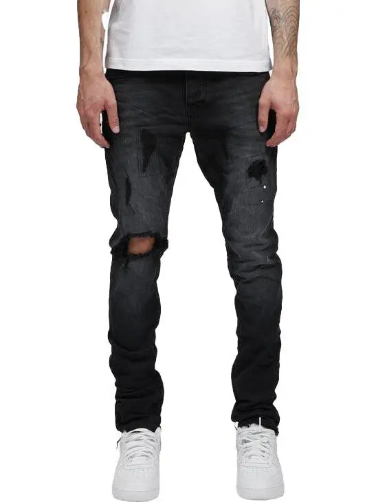 PURPLE BRAND Drop Fit Mid-rise Skinny Jeans - Black Repair
