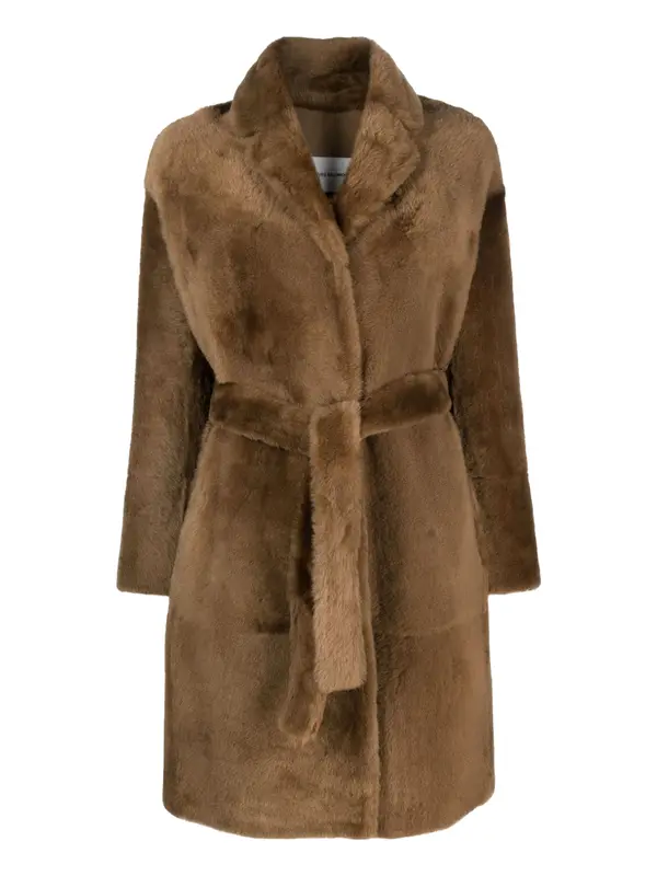 YVES SALOMON Shearling Belted Coat - Brown