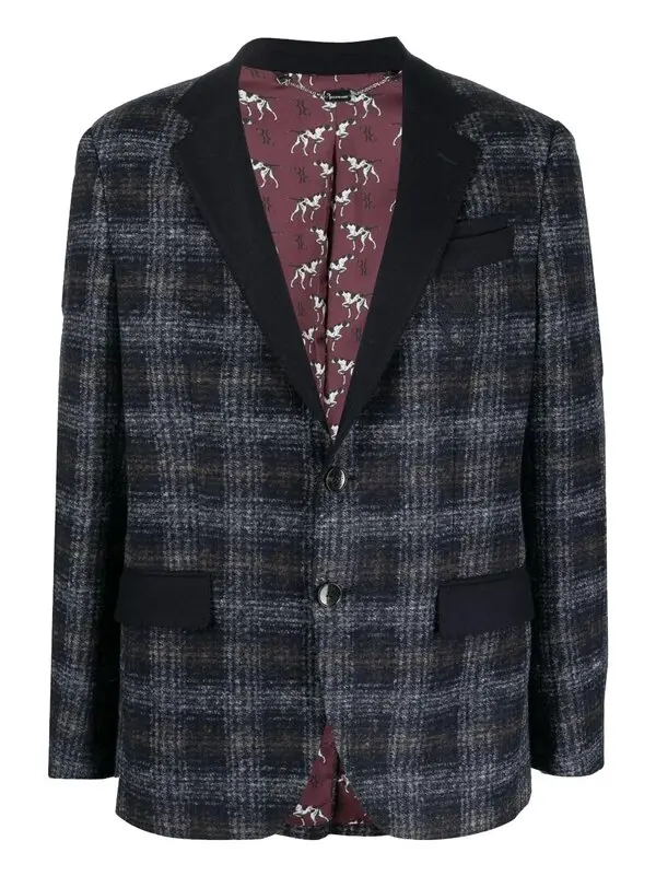 BILLIONAIRE Tartan-check Single-breasted Blazer - Blue