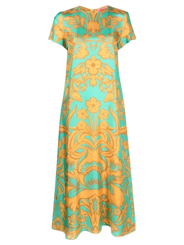 La DoubleJ Swing Floral-print Trimmed Dress - Green