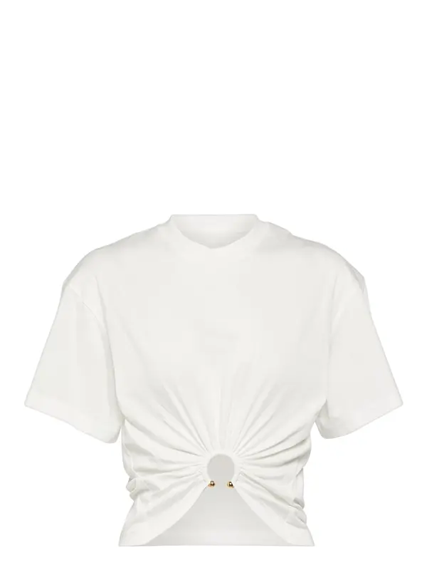 Rabanne Embellished Cotton Jersey Crop Top - White