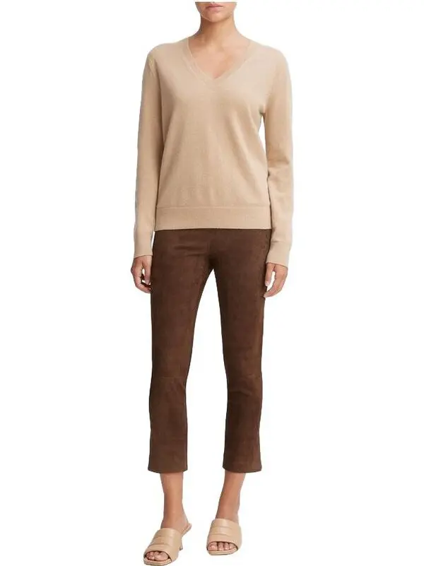 Vince Stretch Suede Split Hem Crop Leggings - Natural