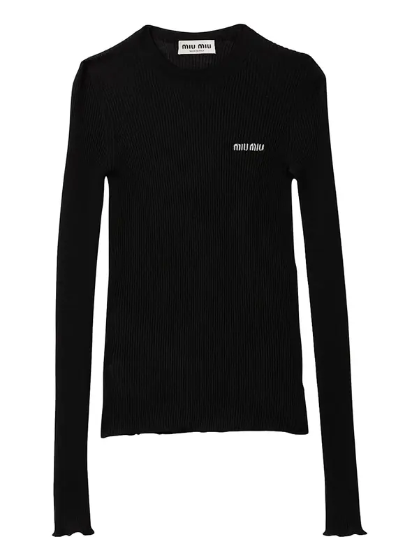 Miu Miu Cashmere Silk Ribbed Sweater - Nero
