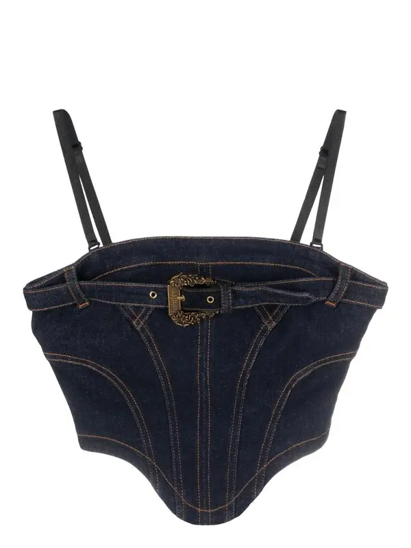 Versace Baroque Buckle Denim Corset Top - Blue