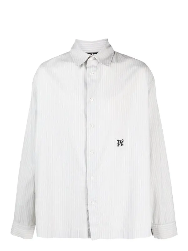 Palm Angels Monogram-embroidered Striped Shirt - Blue